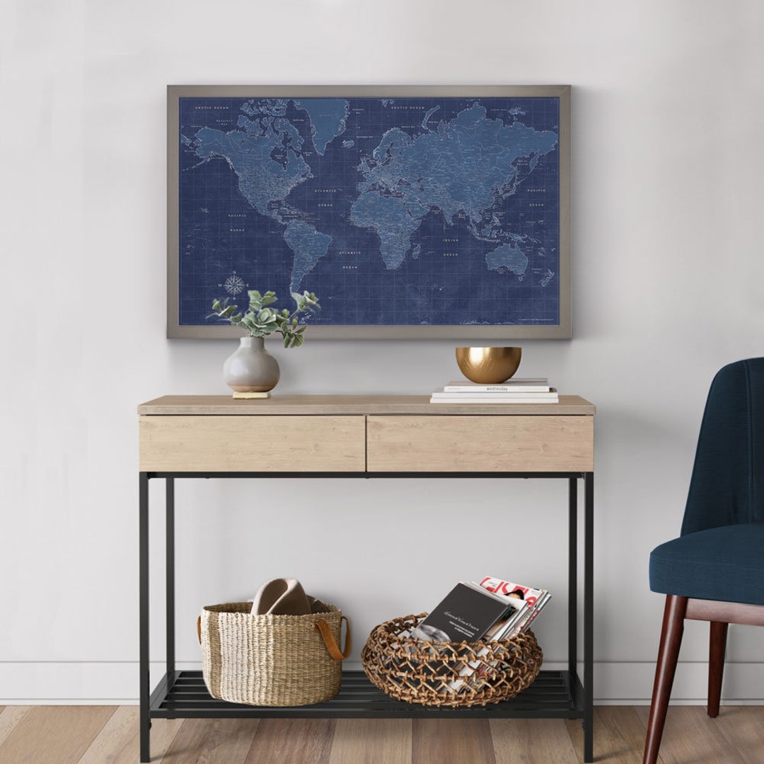 Modern Framed World Map - Push Pin Travel Map - 34x26 - Personalized ...