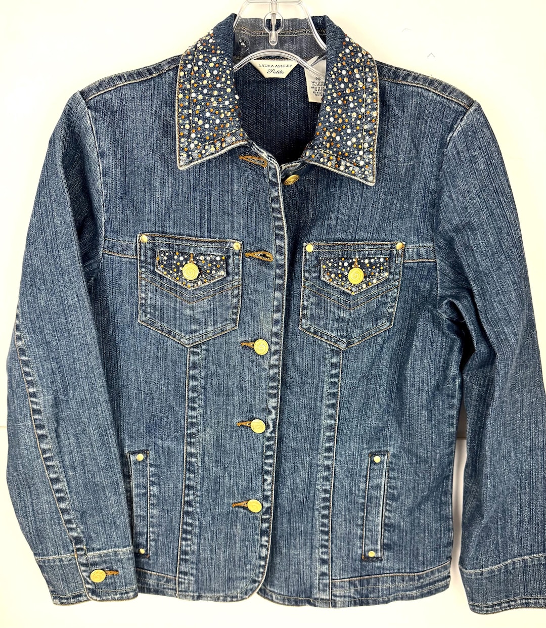 Vintage Laura Ashley Denim Jacket Embellished Western Women’s Petite ...