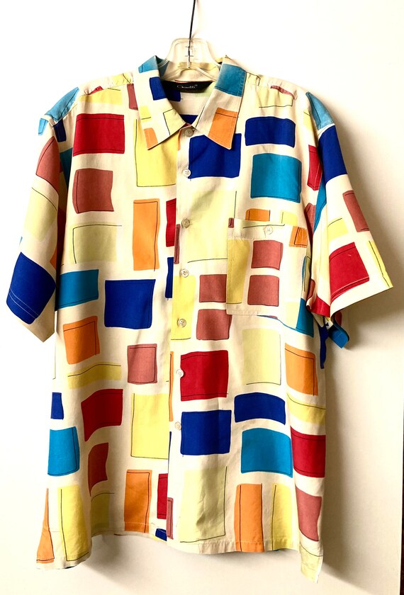VINTAGE MEN'S GENELLI SILK SHIRT BAROQUE DESIGN MULTI… - Gem