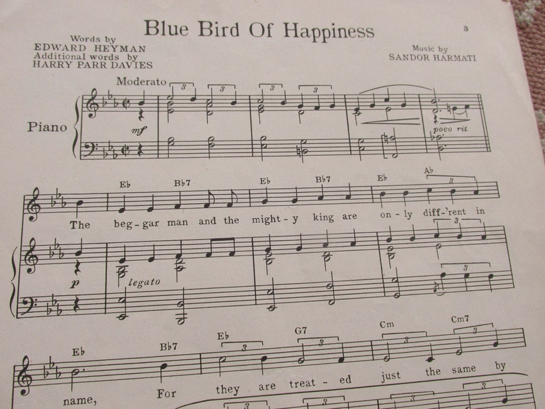 Sheet Music blue Bird of Happiness and so - Etsy