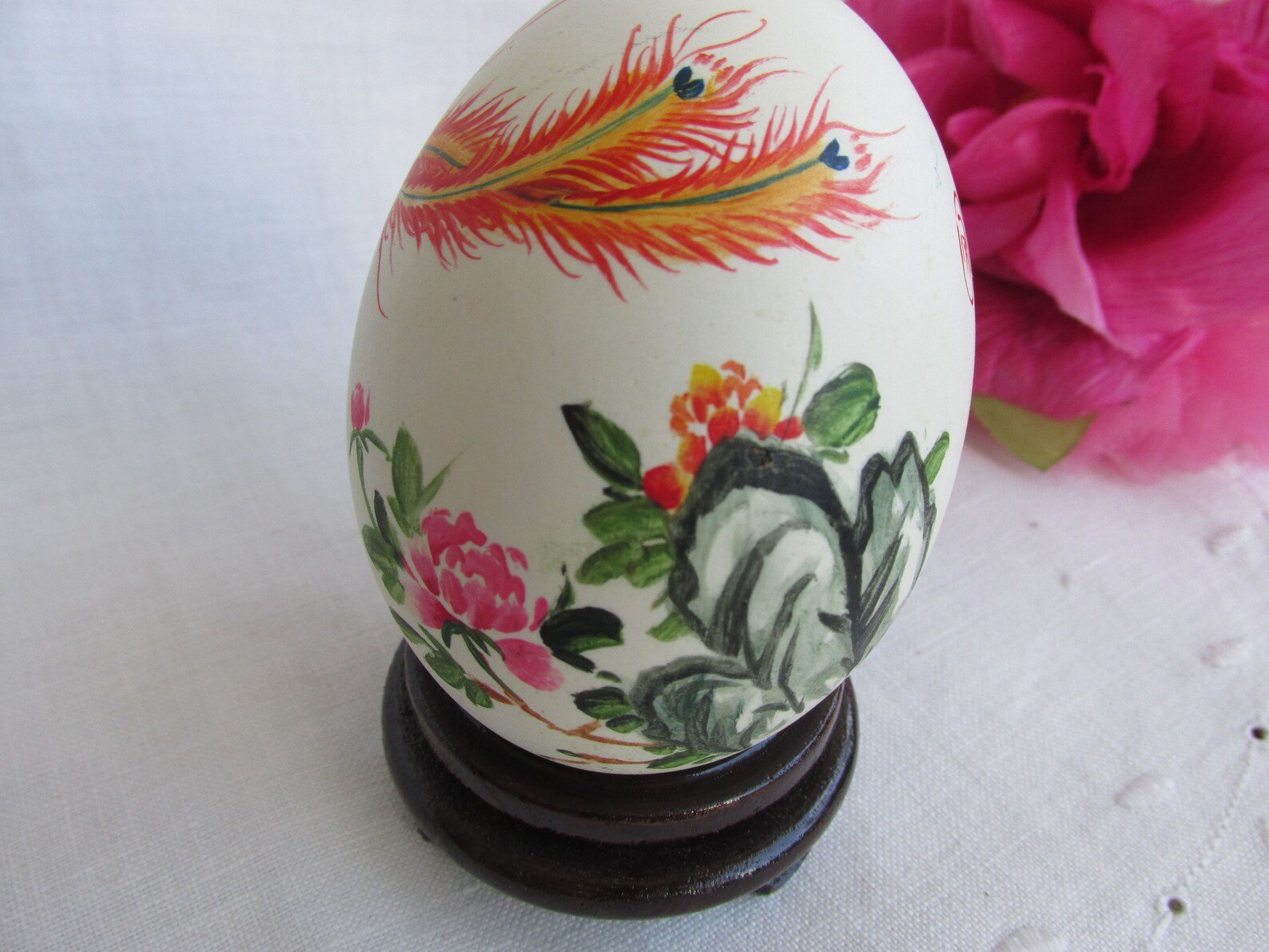 Egg Blown Hand Painted Egg on Stand With Bird Easter | Etsy