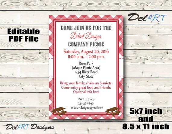 Company Picnic Invitation Editable PDF File Instant - Etsy