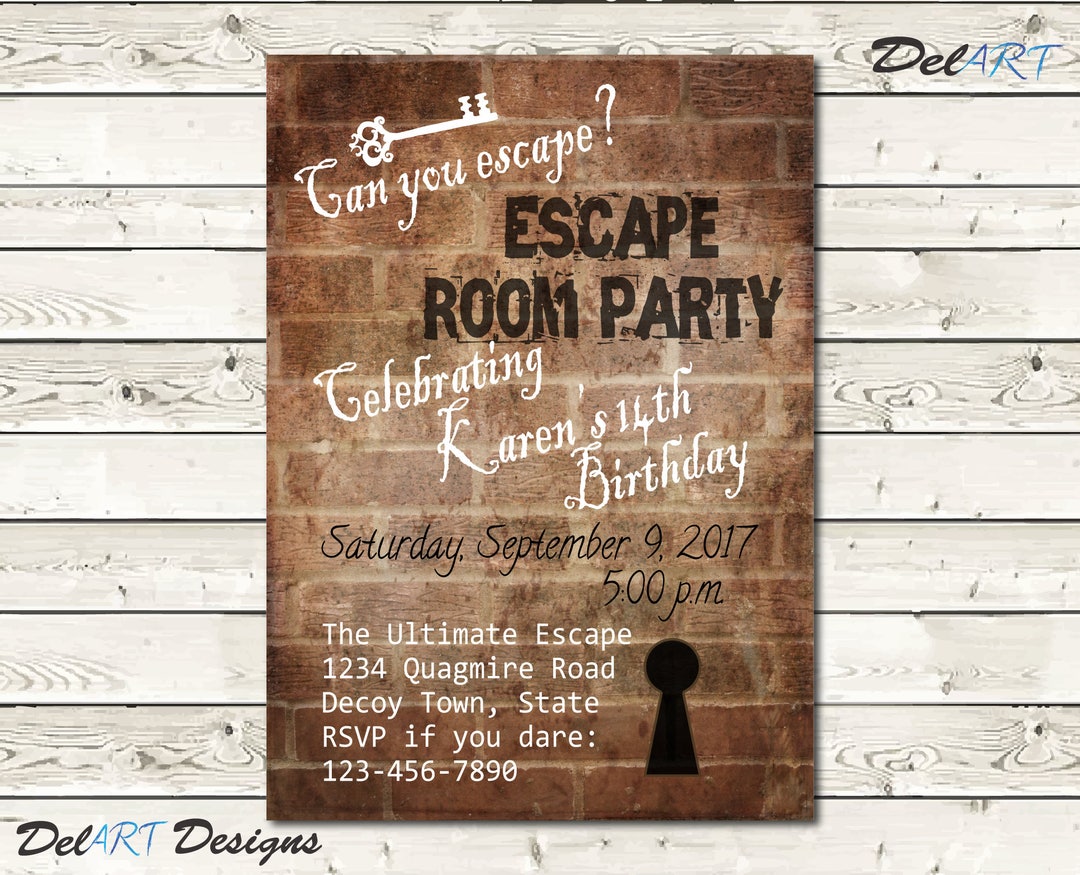 Escape Room Party Invitations, Brick Background, Printable Digital ...