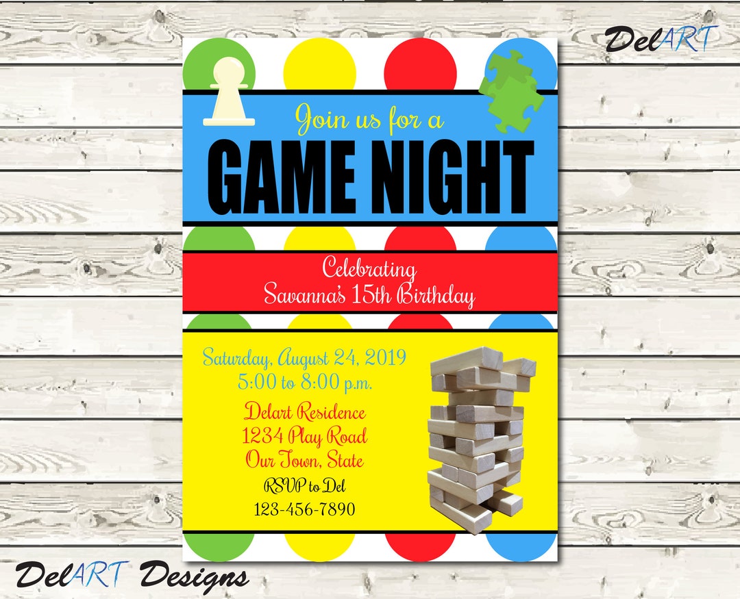 Game Night Birthday Party Invitation, Invite or Save the Date, Digital ...