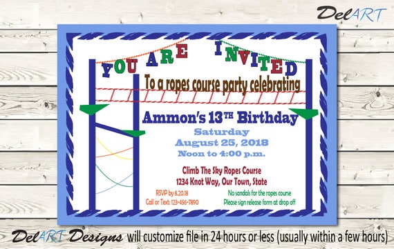 Ropes Course Birthday Party Invitation Invite or Save the | Etsy