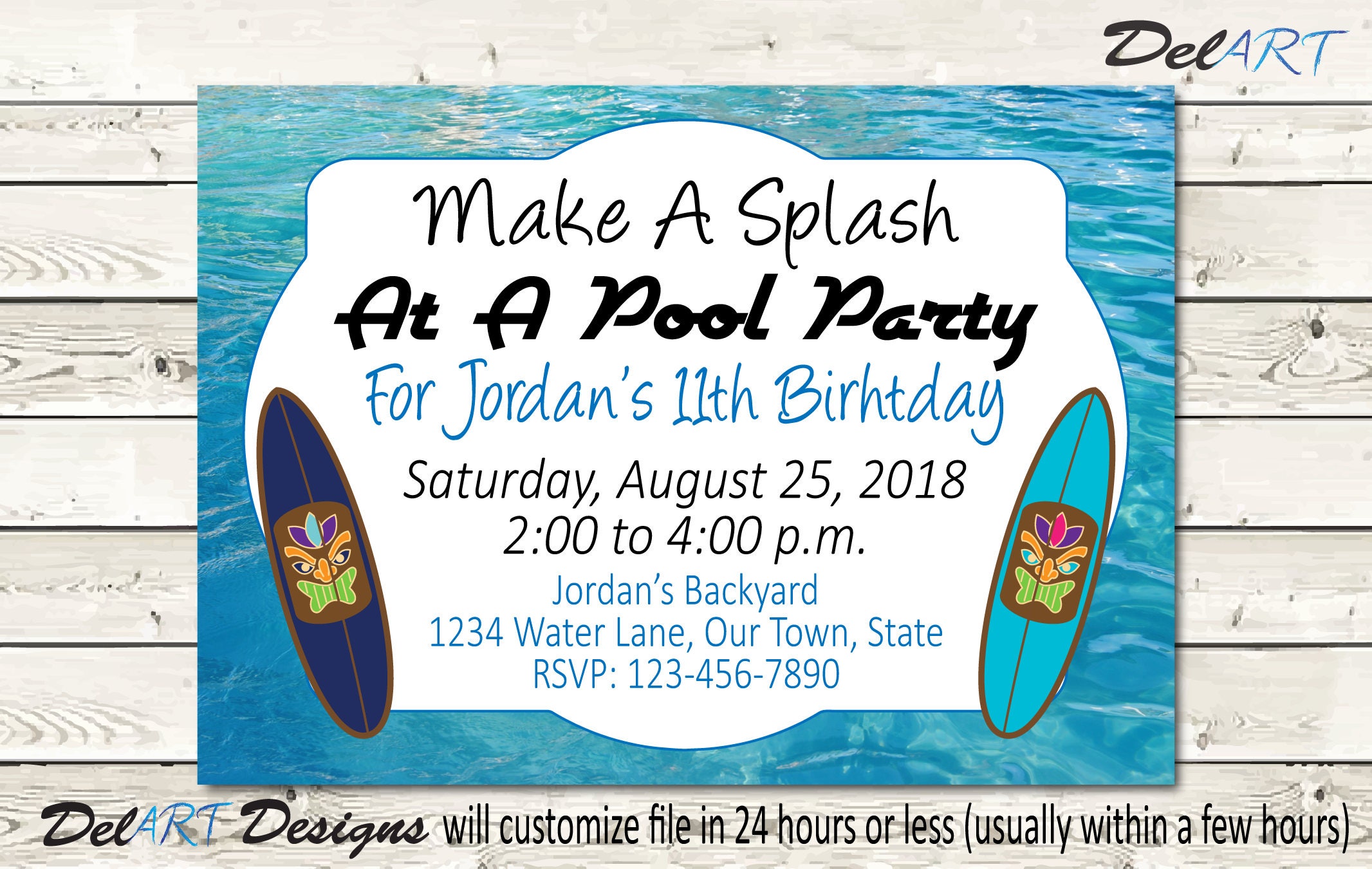 Pool Party Invitation or Save the date card Birthday Party