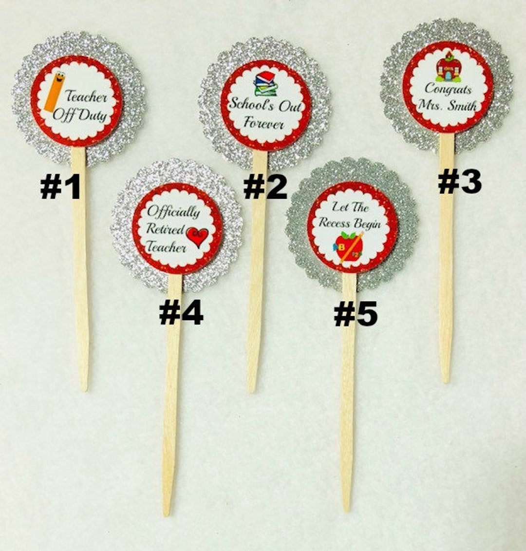 Set of 12 Teacher Retirement Cupcake Toppers your Choice of Any 12 - Etsy