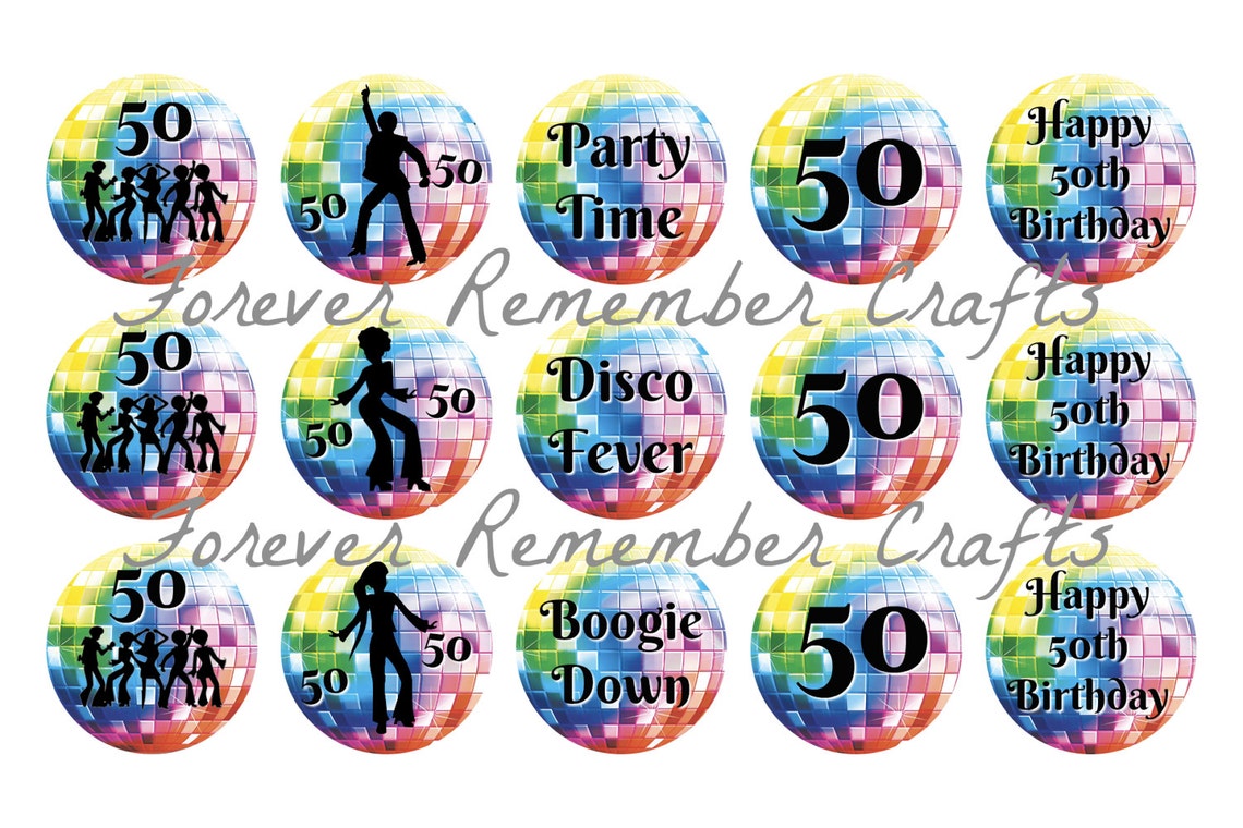 INSTANT DOWNLOAD Personalized Disco Ball 50th Birthday Party 1 Inch ...