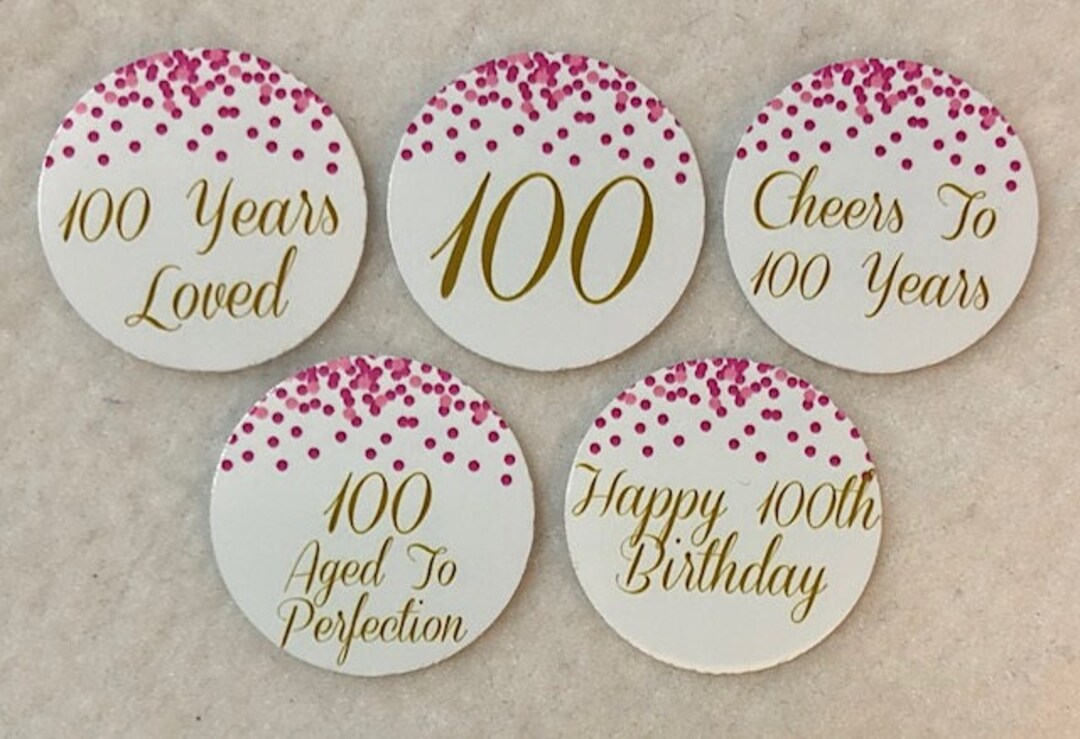 Set of 50/100/150/200 Personalized 100th Birthday Party 1 Inch Circle ...