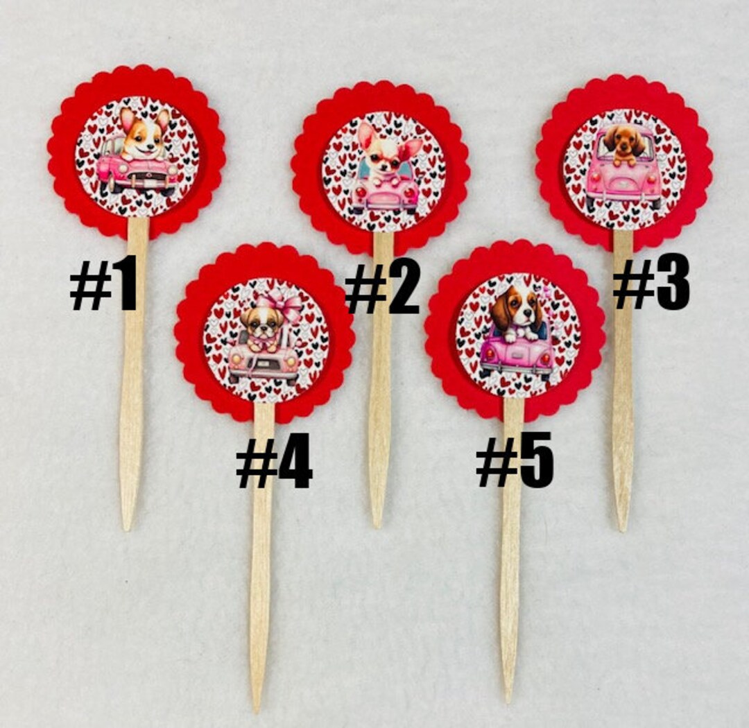 Set of 12 Valentine's Day Puppies Cupcake Toppers your Choice of Any 12 ...