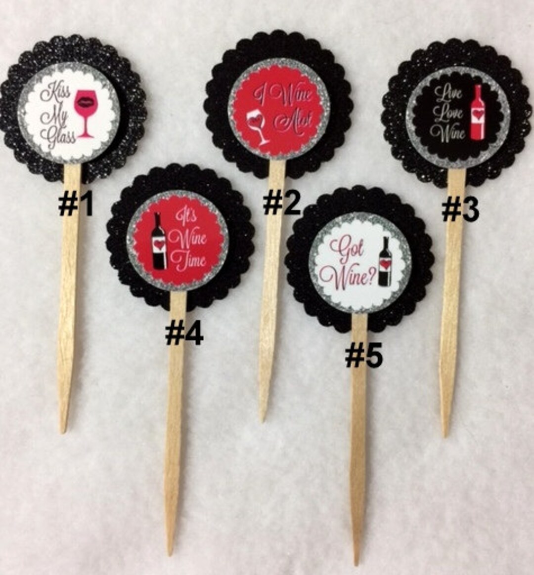Set of 12 Wine Cupcake Toppers your Choice of Any 12 - Etsy