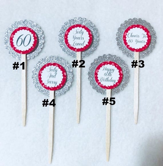 Set of 12 Personalized 60th Birthday Party Cupcake Toppers | Etsy