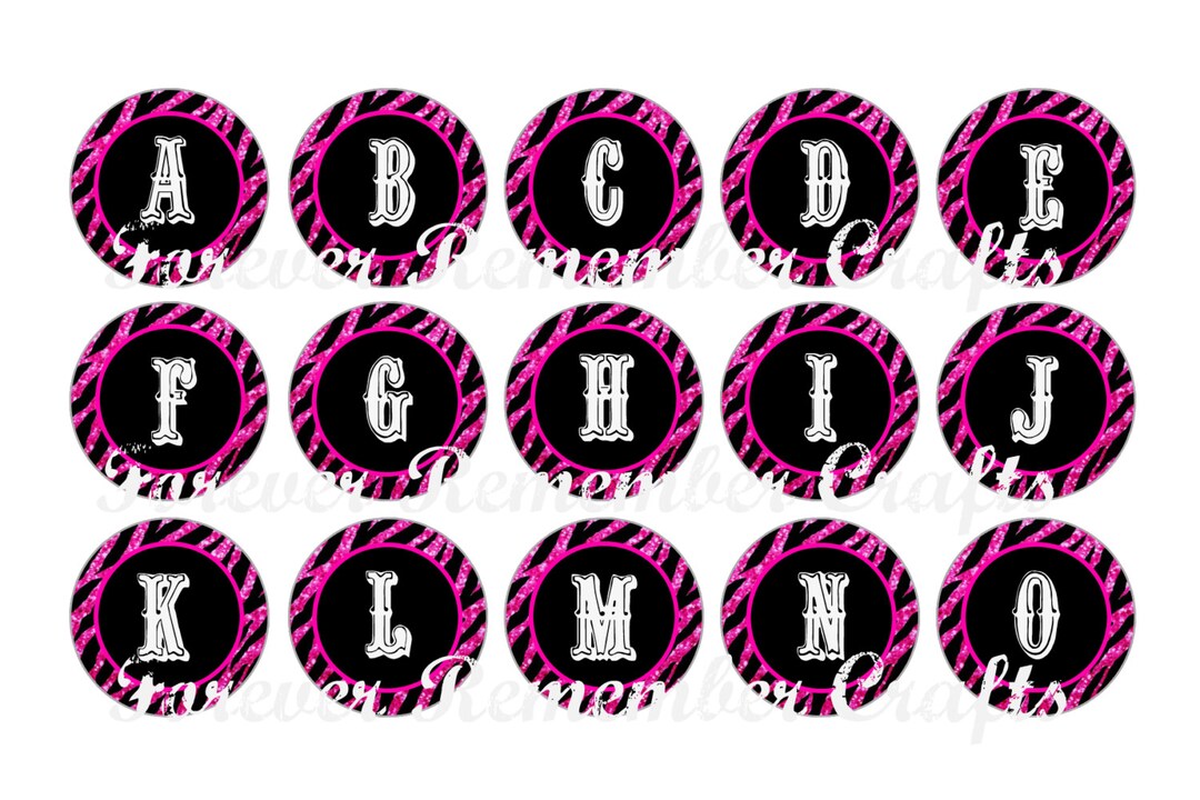 INSTANT DOWNLOAD Two Zebra Alphabet Letters Circle 1 Inch Bottle Cap ...