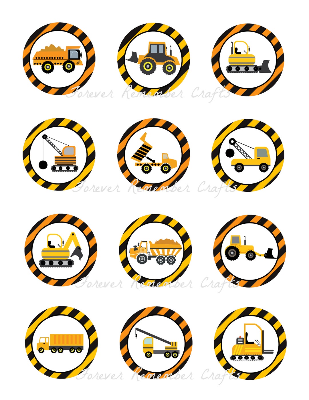 INSTANT DOWNLOAD Printable Construction Cupcake Toppers 2 Inch Circles ...