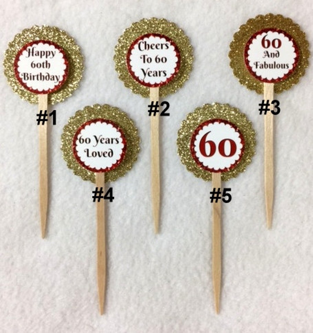 Set of 12 Personalized 60th Birthday Party Cupcake Toppers your Choice ...