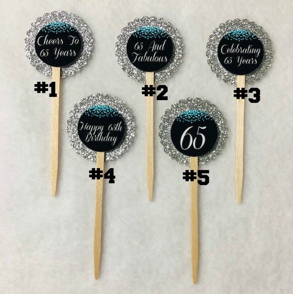 Set of 12 Personalized 65th Birthday Party Cupcake Toppers - Etsy