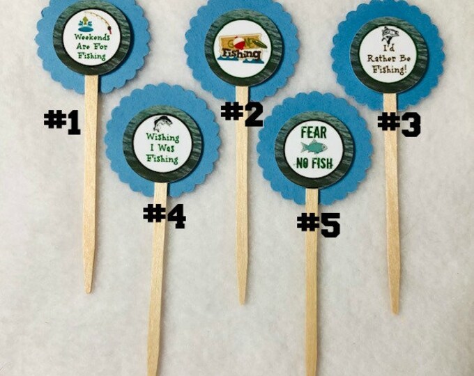 Set of 12 Fishing Cupcake Toppers your Choice of 12 - Etsy