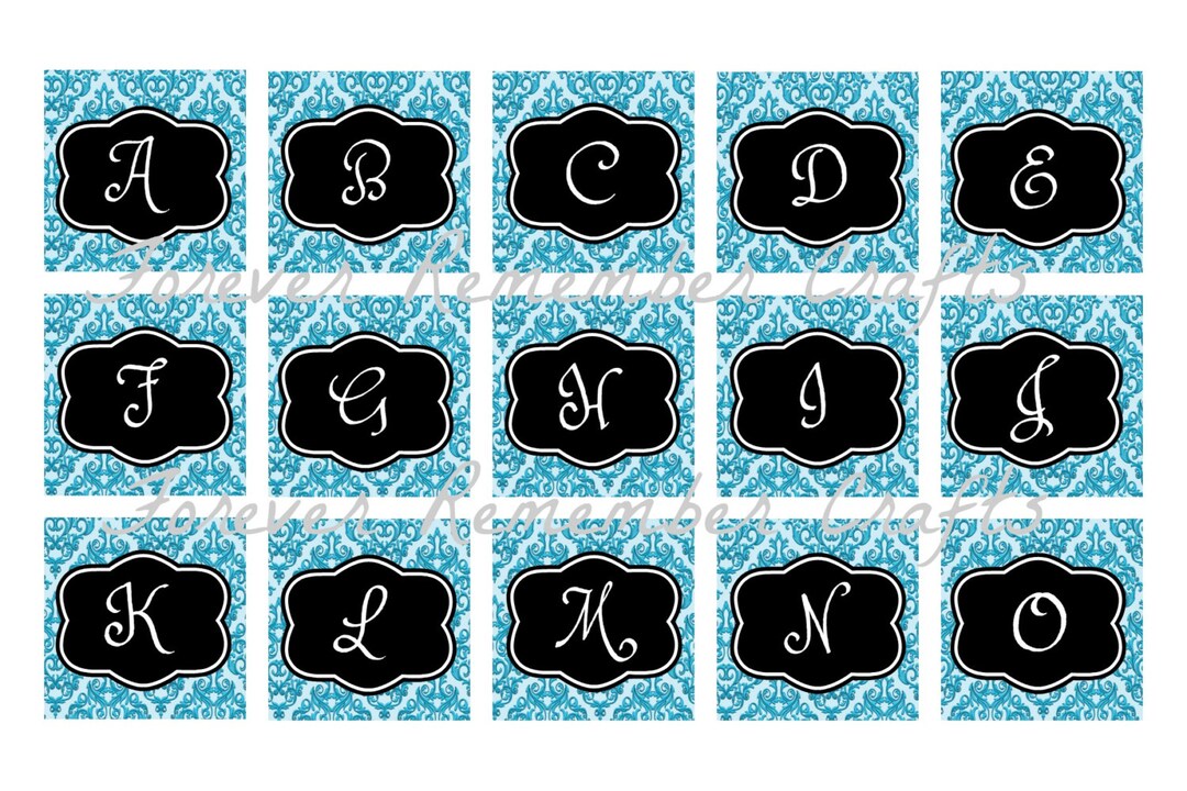 INSTANT DOWNLOAD Blue Damask Alphabet Letters Square 1x1 Image - Etsy