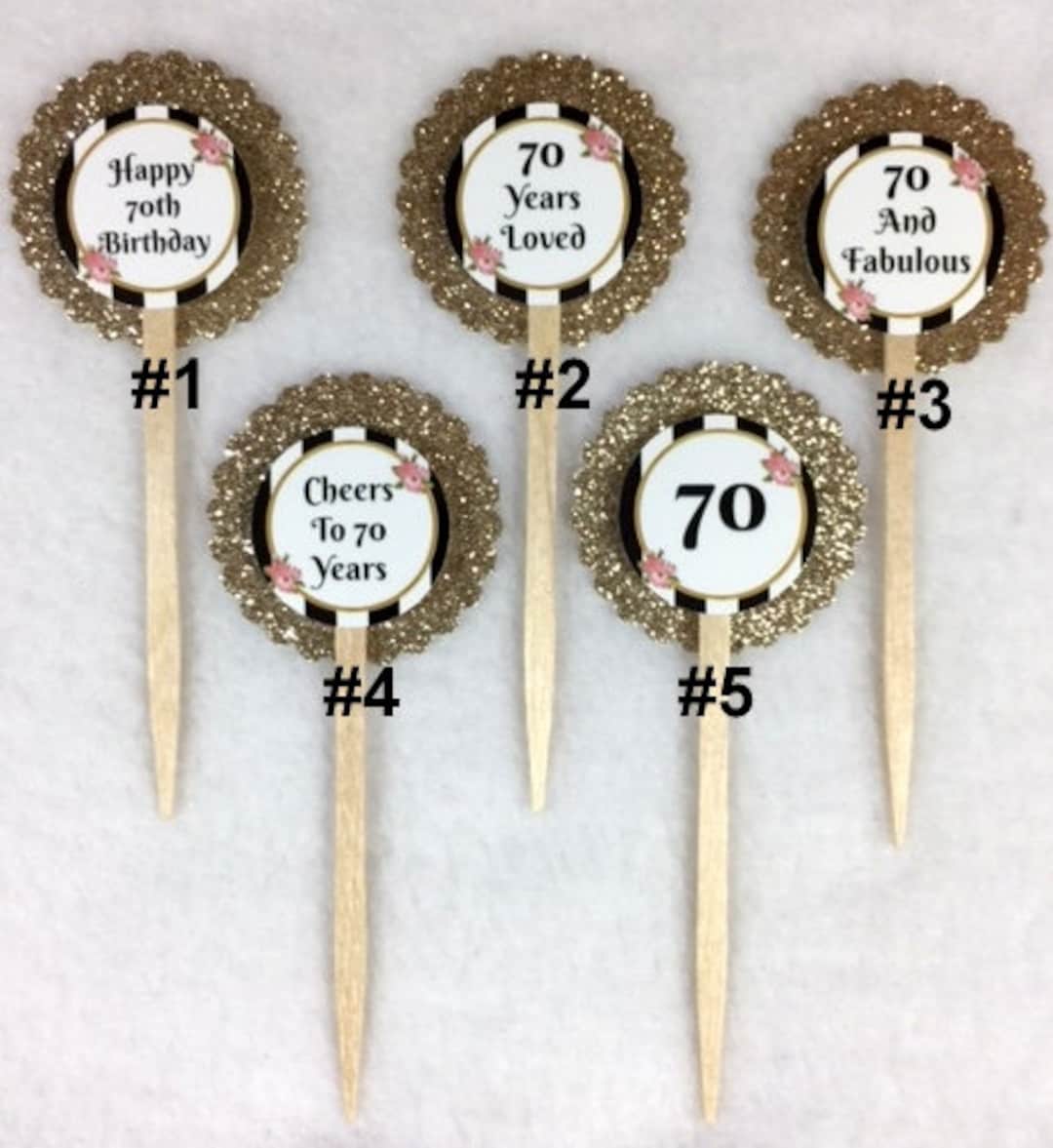 Set of 12 70th Birthday Party Cupcake Toppers your Choice of Any 12 - Etsy