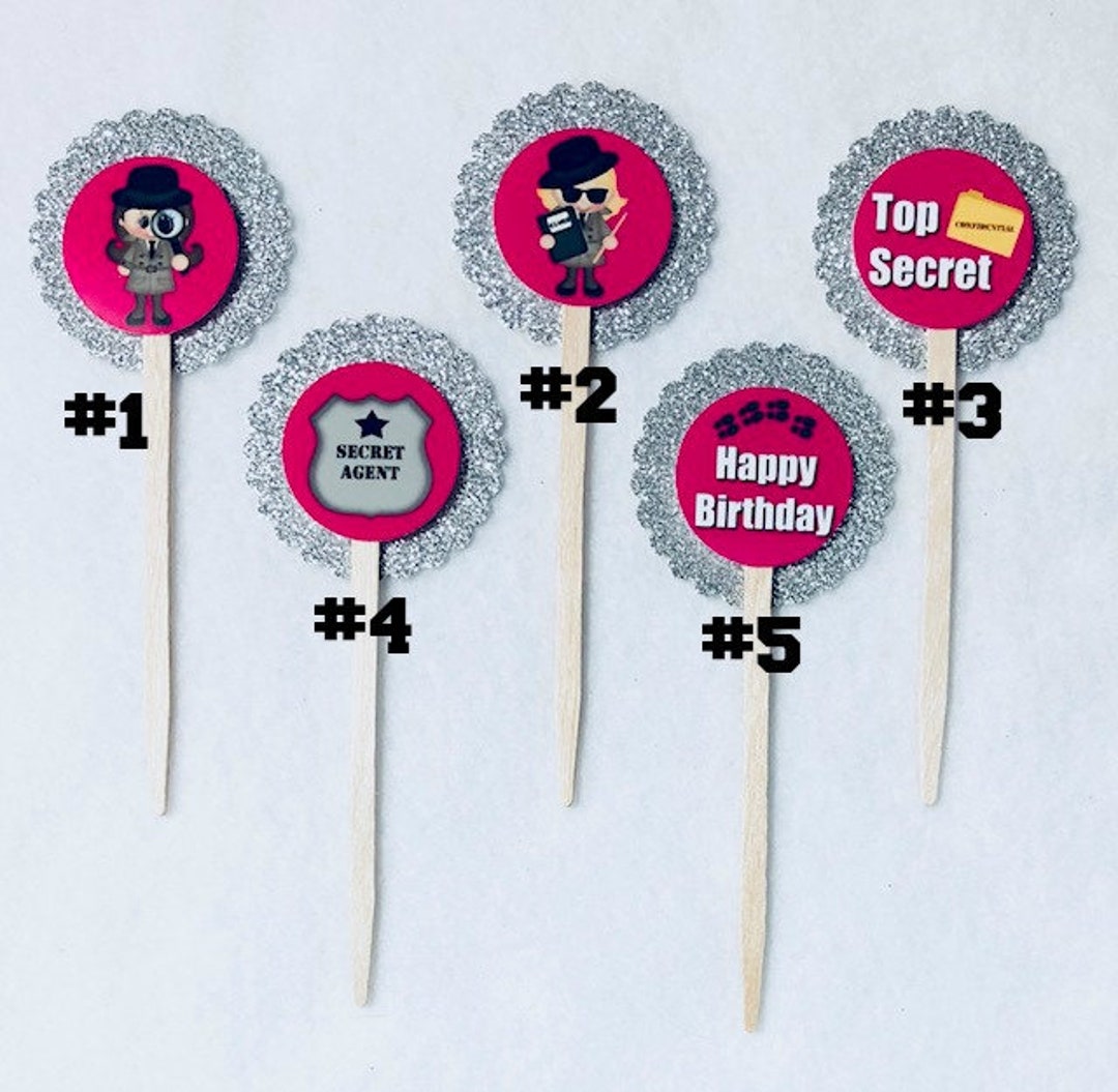 Set of 12 Personalized Detective Secret Agent Birthday Party Cupcake ...