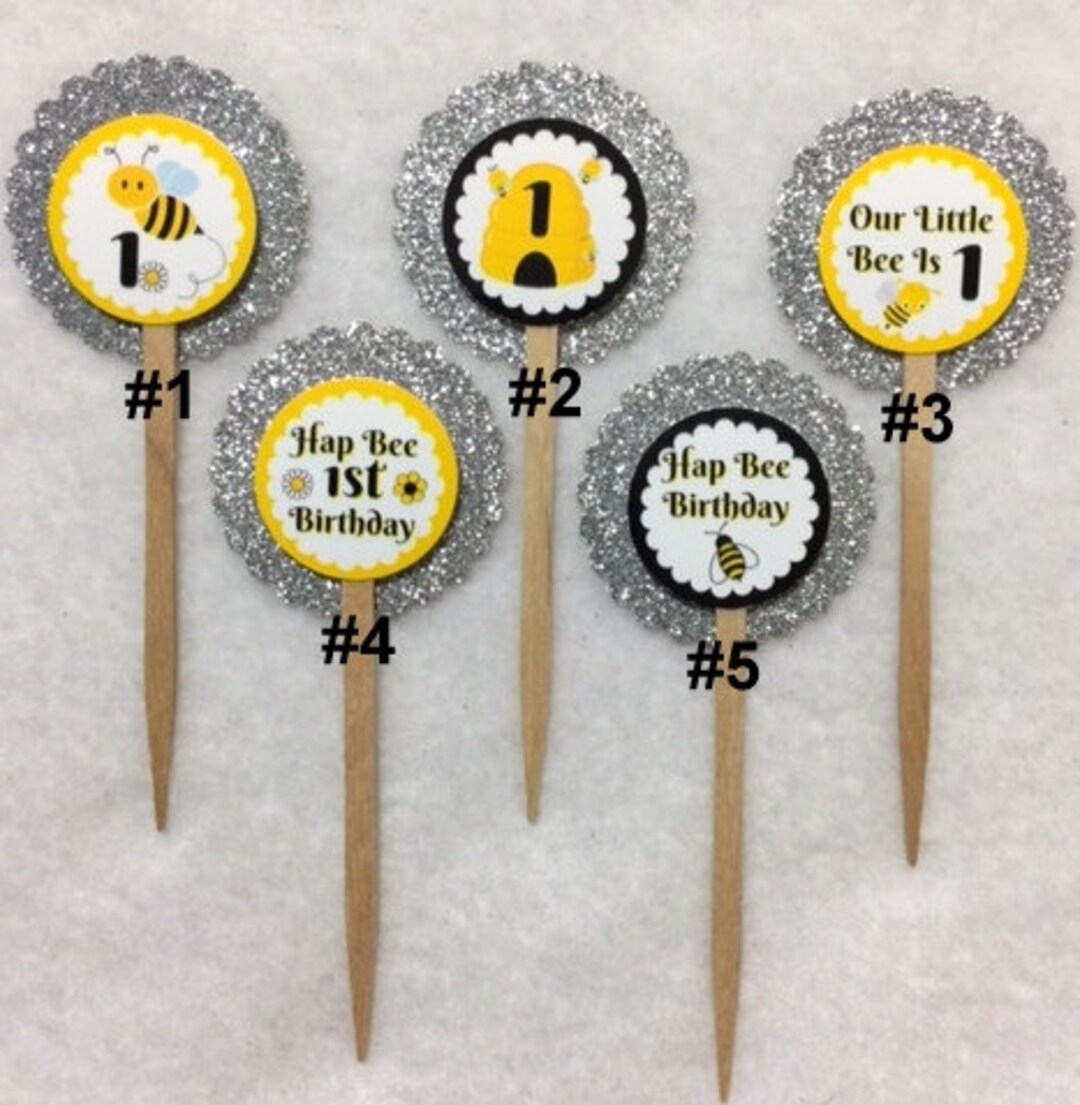 Set of 12 Personalized Bee 1st Birthday Party Cupcake Toppers your ...