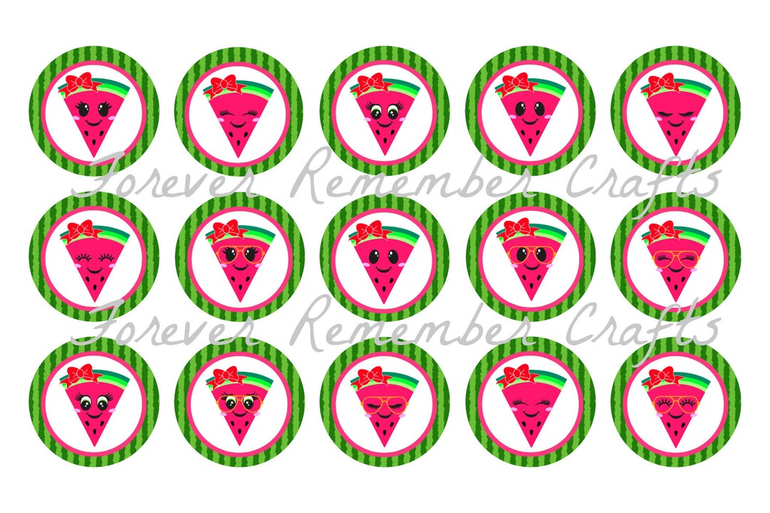 INSTANT DOWNLOAD Watermelon Faces 1 Inch Bottle Cap Image Sheets ...