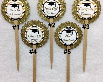 Graduation Cupcake Toppers Black Gold Graduation Party - Etsy