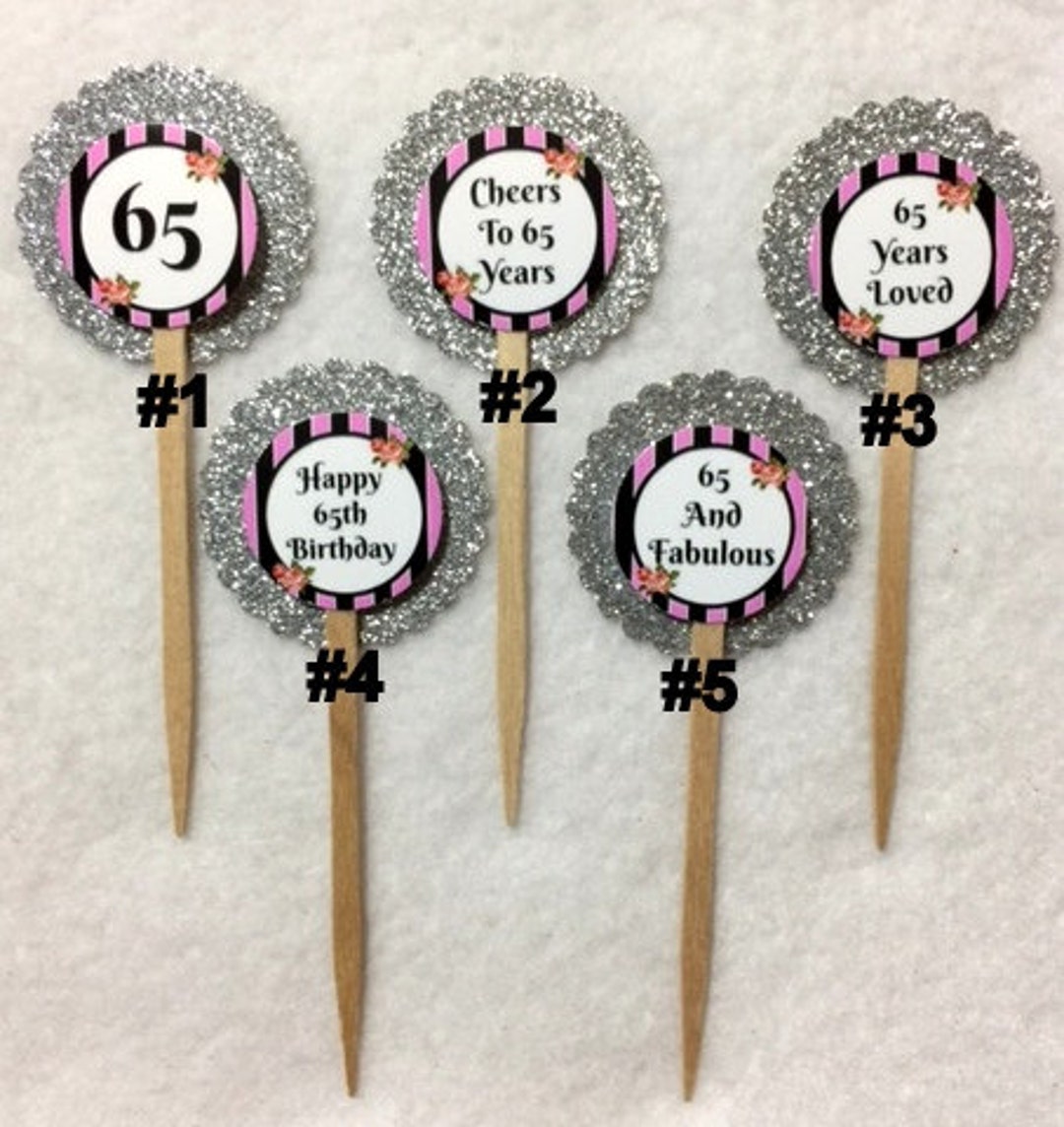 Set of 12 Personalized 65th Birthday Party Cupcake Toppers your Choice ...