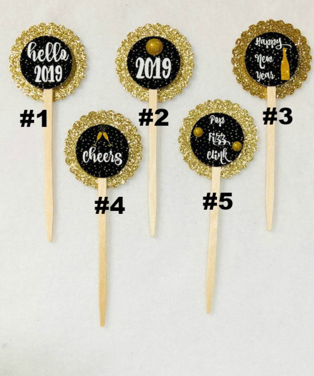 ANY YEAR Set of 12 Happy New Years Cupcake Toppers your Choice of Any ...