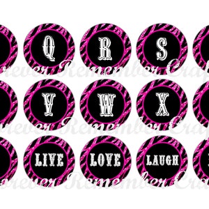 INSTANT DOWNLOAD Two Zebra Alphabet Letters Circle 1 Inch Bottle Cap ...