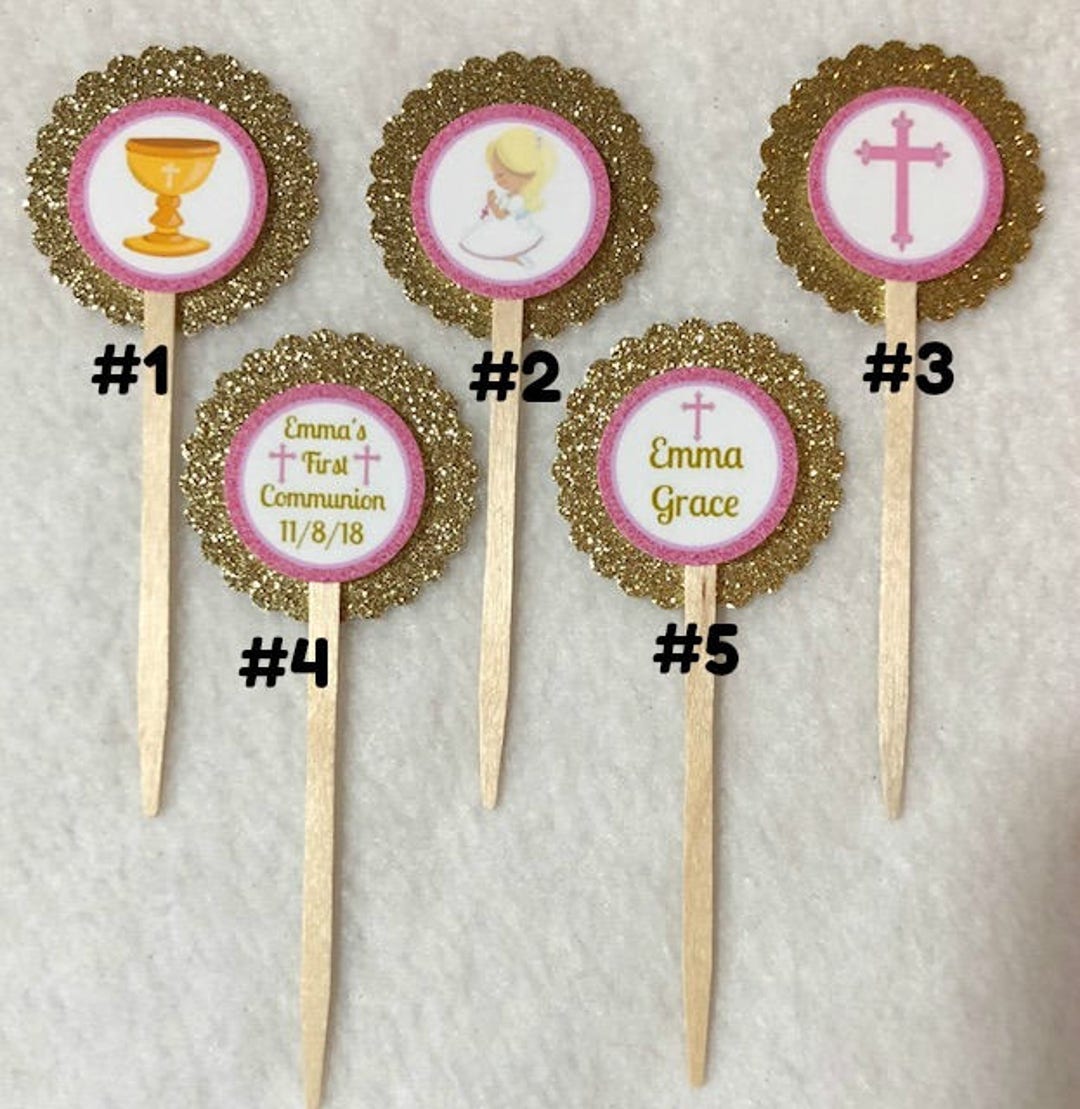 Set of 12 Personalized Girl First Communion Blonde Cupcake Toppers - Etsy