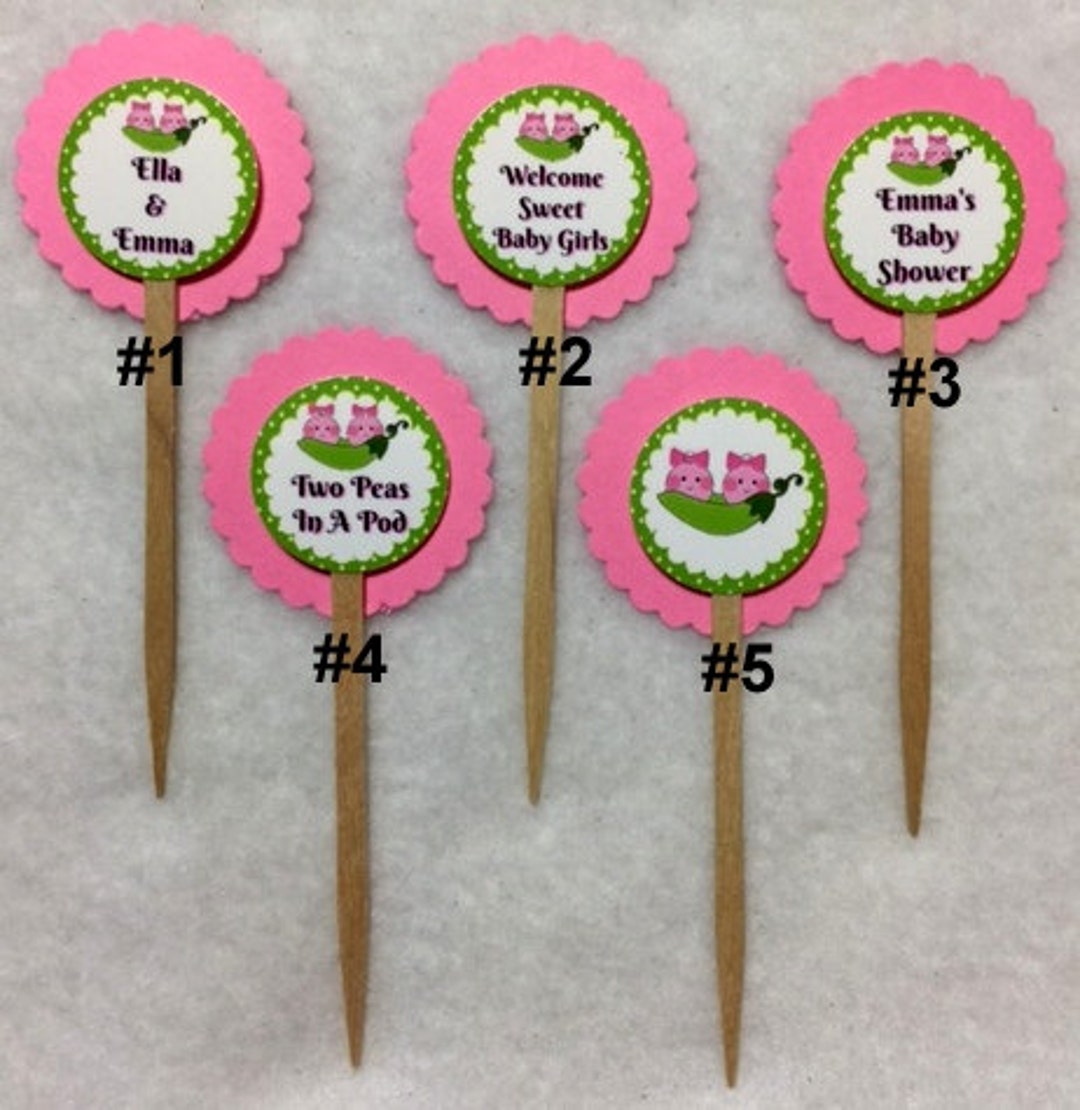 Set of 12 Personalized Two Peas in A Pod Girl Twins Baby Shower Cupcake ...