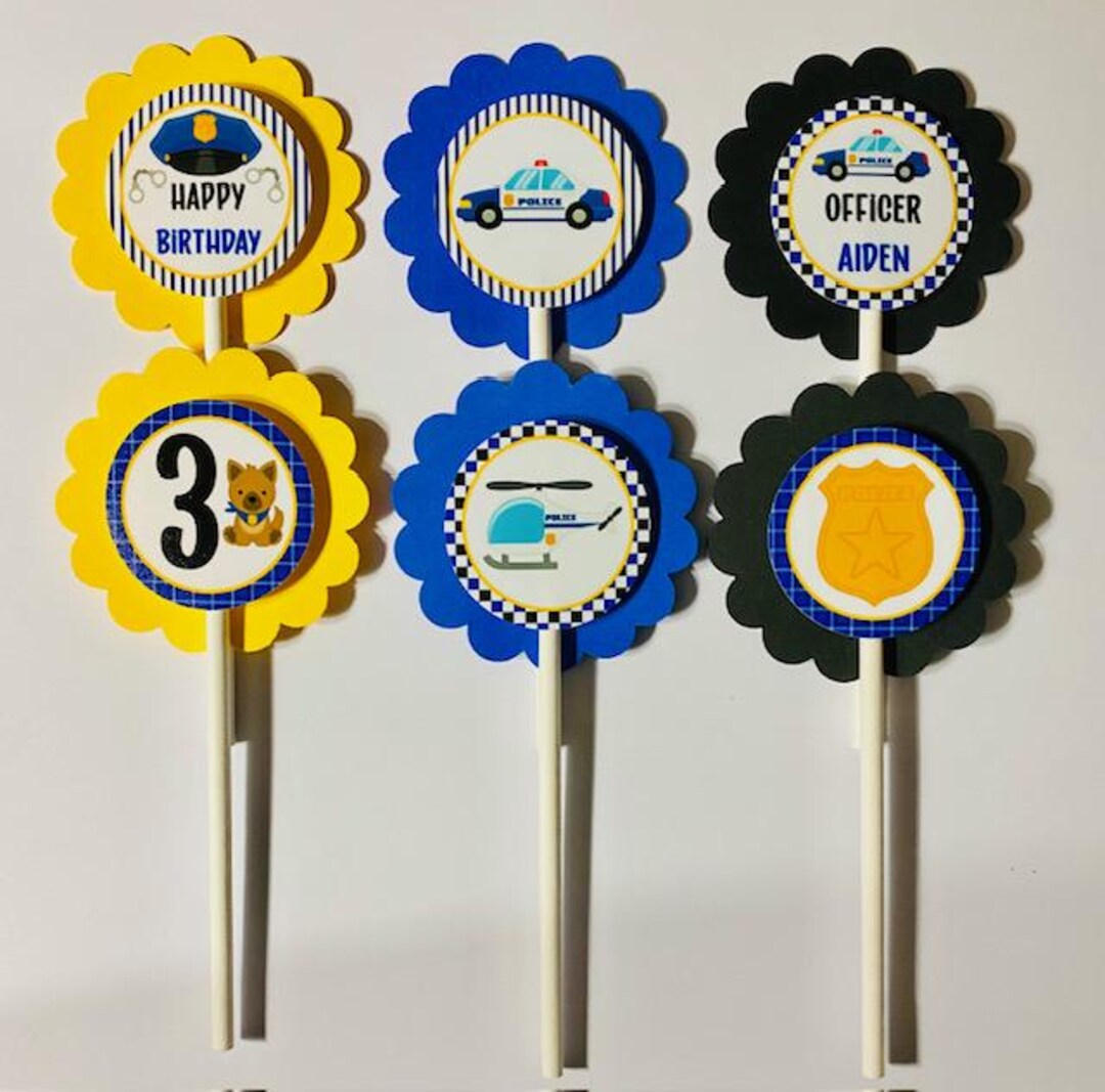 Police Theme Birthday Party Cupcake Toppers, Policeman Cupcake Toppers ...