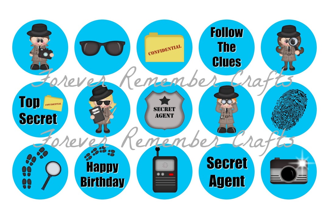 INSTANT DOWNLOAD Detective Secret Agent Birthday 1 Inch Bottle Cap ...