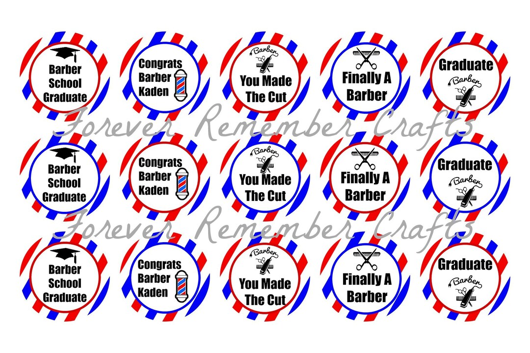 INSTANT DOWNLOAD Personalized Barber Graduation Bottle Cap Image Sheets ...
