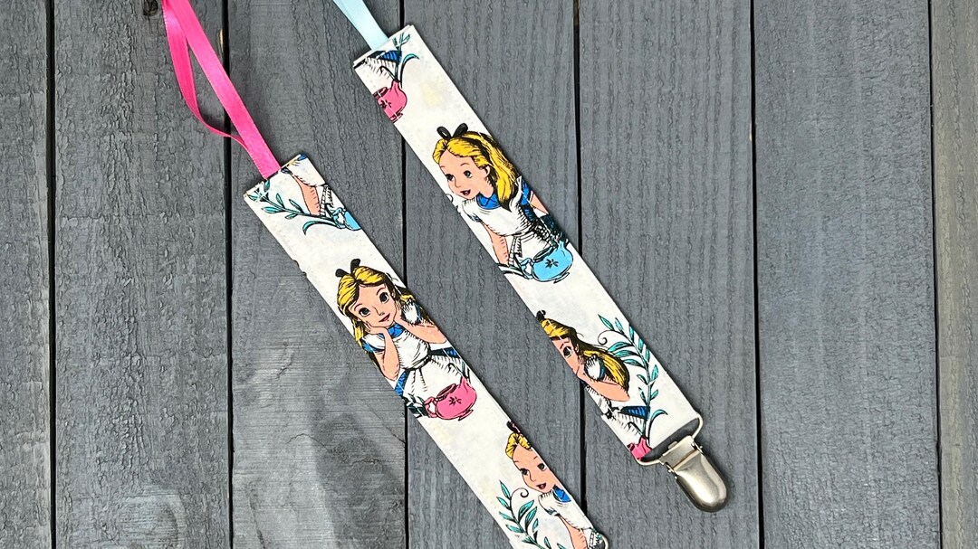 Alice in Wonderland Pacifier Clip / Universal Fabric Binky Holder - Etsy