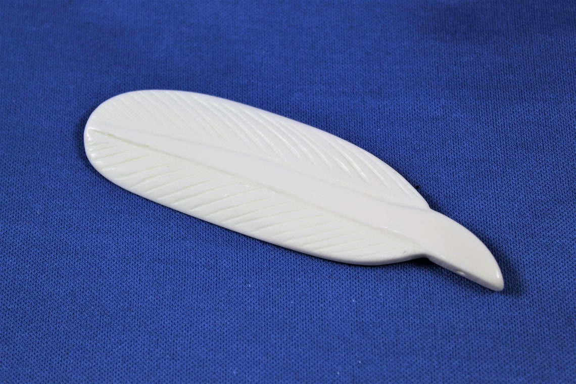 Carved Bone Feather Pendant, Large 4" Focal Bead, Bone Feather ...