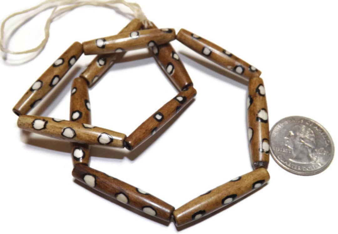 Mud Bone Beads, Qty of 11 Beads, MB1-1.5 Dark, Bone Comes From Oxen ...