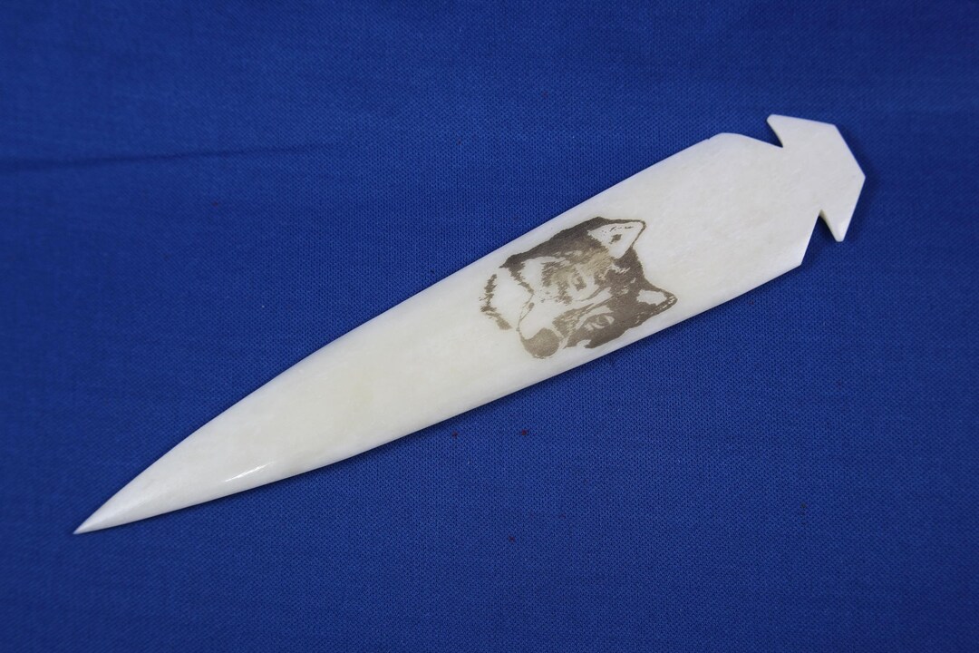 Bone Spear Point, 7 Inch Spear, Etched Wolf Design, Tribal Design, Bone ...