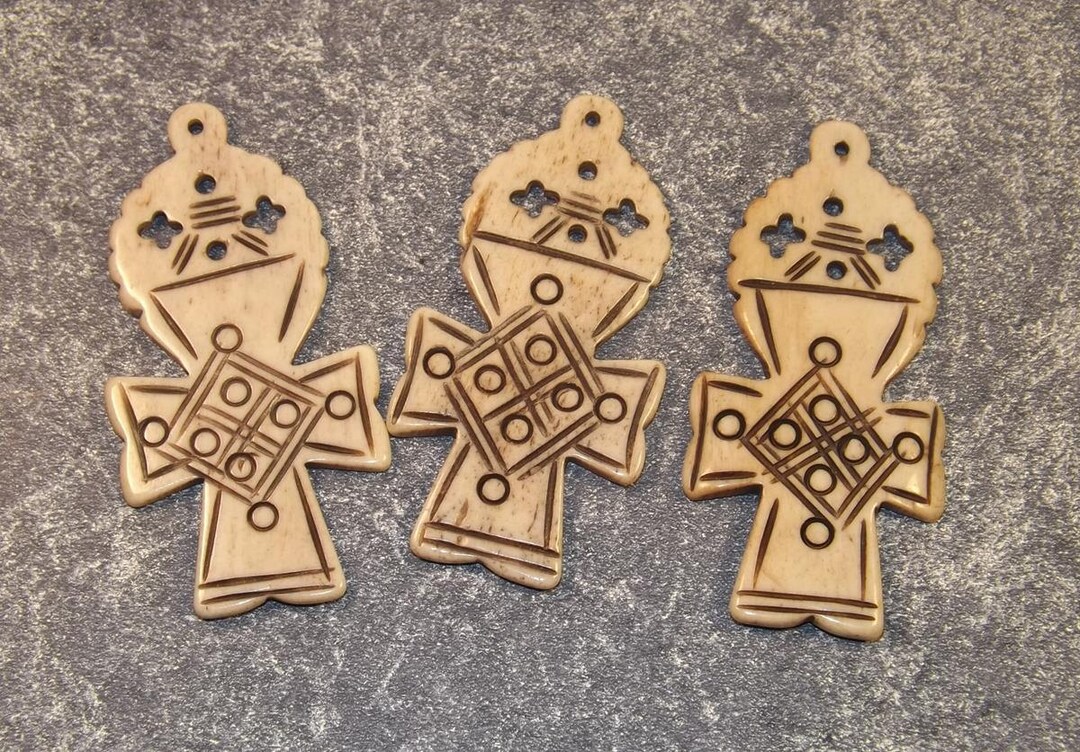 Carved Bone Cross Pendant, Tea Stained, Gothic Style Cross, Bone Comes ...