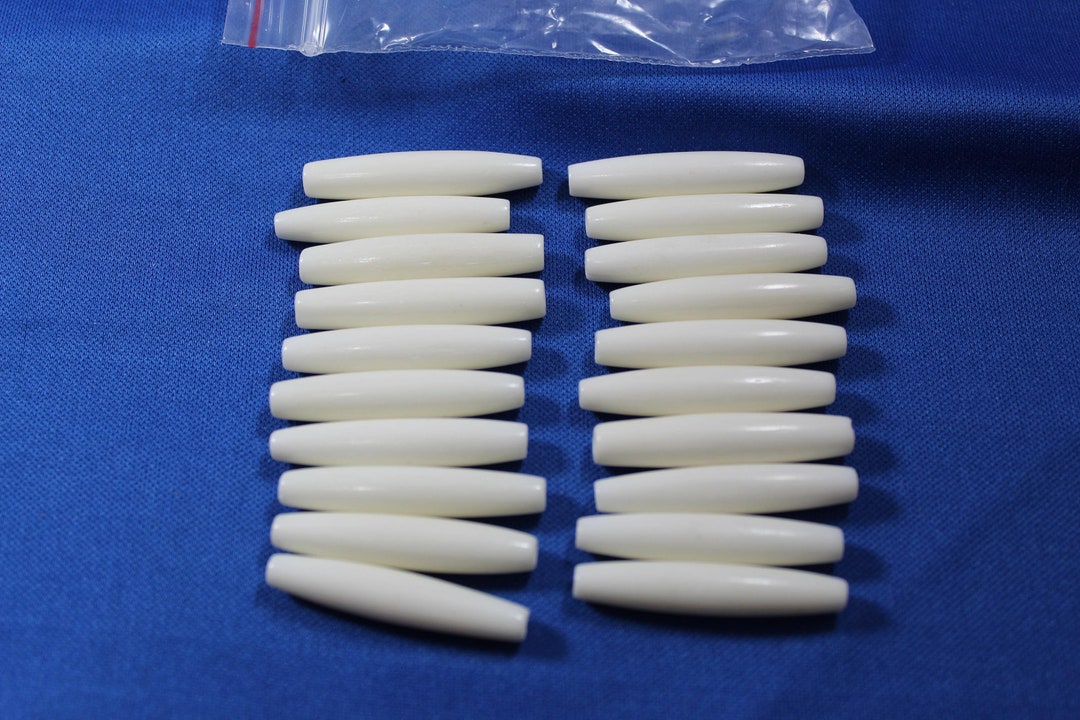 20 - 1 1/2" White Hair Pipe, Carved Polished Bone, Hairpipe, Bone Comes ...