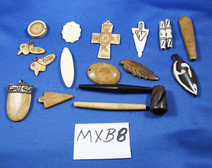 Mixed Bag of Carved Natural Bone Items, MXB5, Dark Antiqued Buffalo ...
