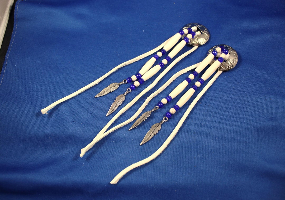 Native American Style Hair Ties, Blue Beads, American Indian Style ...