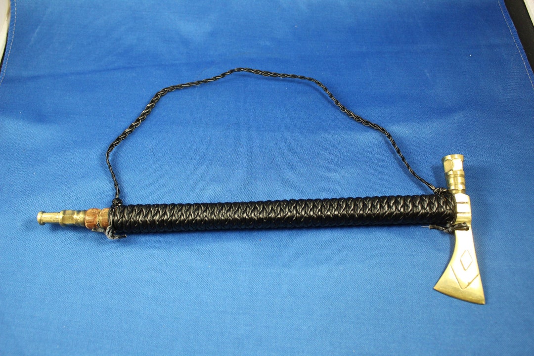 Mini Tomahawk Pipe, Black Braided Leather Wrapped, Native Inspired ...