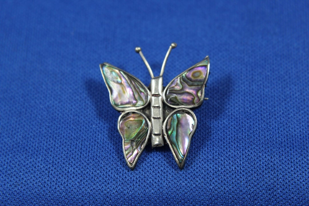 Alpaca Silver Butterfly, Abalone Shell, Marked Alpaca Mexico, Estate ...