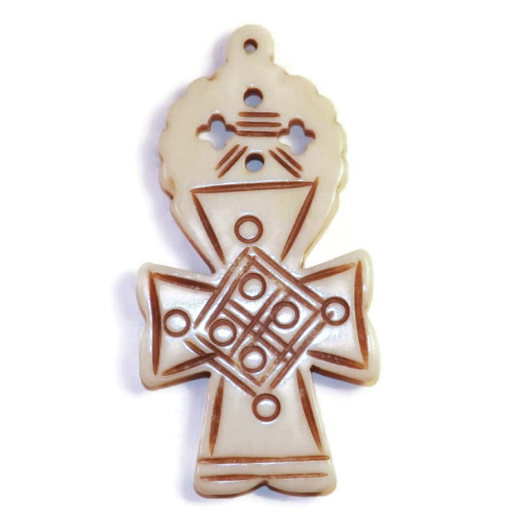 Carved Bone Cross Pendant, Polished Bone, 2 5/8" Long, Gothic Style ...
