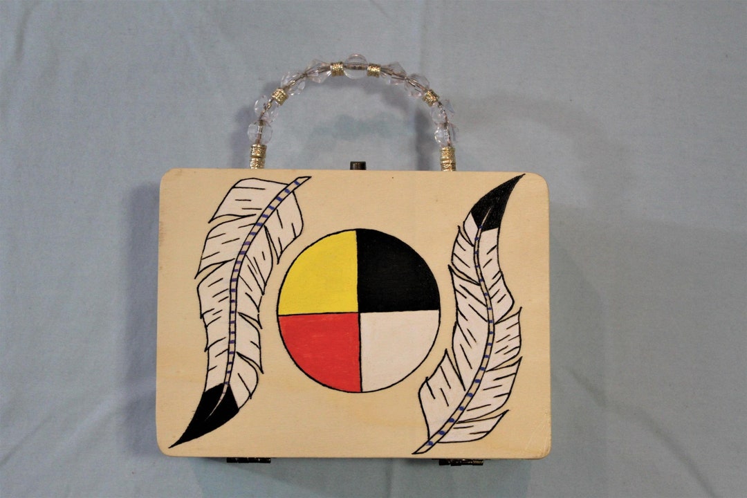 Hand Painted Native American Style, Wooden Box Purse, Trinket or ...