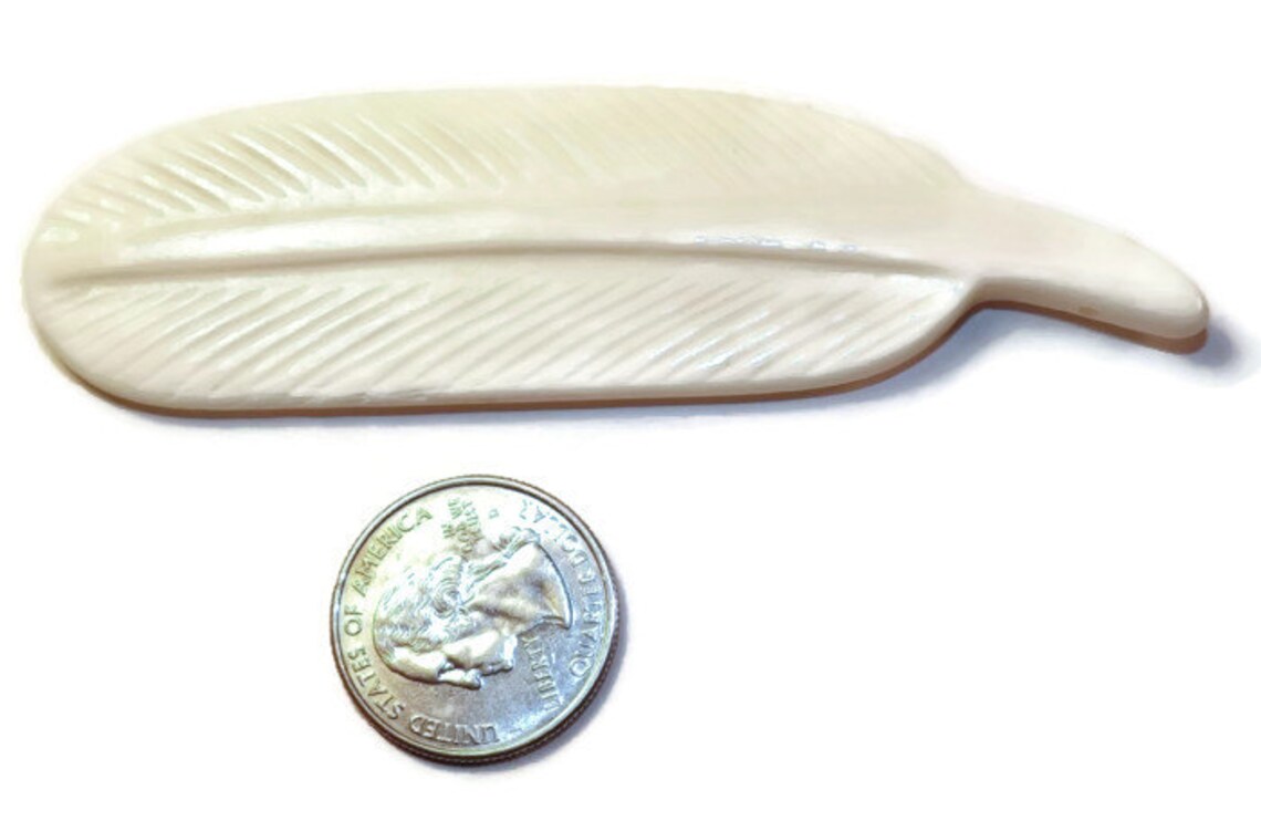 Carved Bone Feather Pendant, Large 4" Focal Bead, Bone Feather ...