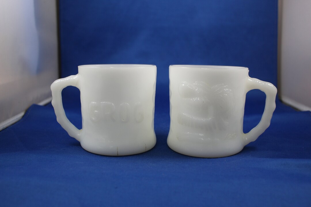 2 White Milk Glass Grog Cups, BC Comics by Johnny Hart, A Cavemans ...