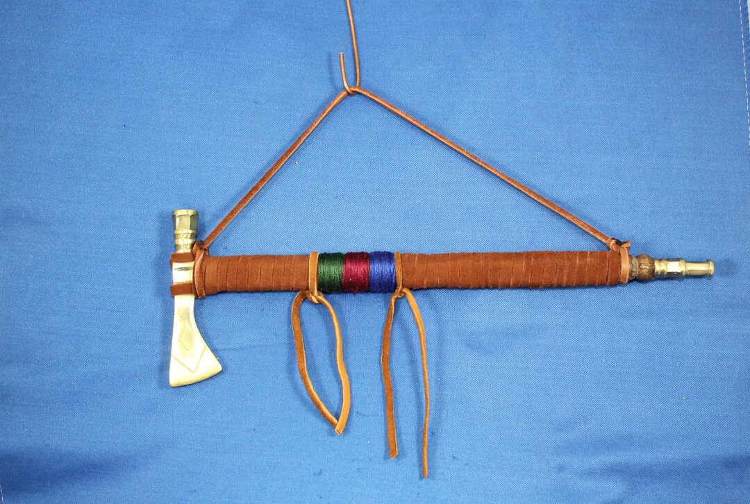 Mini Tomahawk Pipe, Leather Wrapped, Deer Hide, Native Inspired Decor ...